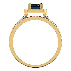 Clara Pucci 1.60ct Emerald Round cut Custom Engraving Natural London Blue Topaz Engagement Ring Band Wedding Bridal Set 14k Yellow Gold 6