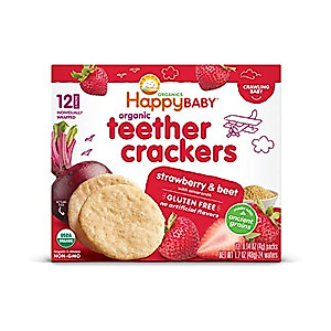 Happy Baby Organic Strawberry & Beet Teether Crackers 12 Count, 1.7 OZ