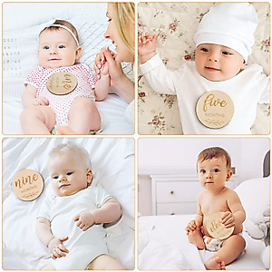 Toyvian 1 Set Baby Monthly Milestone Photo Cards, Wooden Baby Announcement Cards, Double Sided Photo Prop Milestone Discs, Pregnancy Journey Milestone Markers, Light Wood