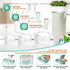 MooManGoo Ice Mold for Stanley Cup, Silicone Ice Cube Tray with Lid and Bin for 40 oz Tumbler Cup, Cylinder Ice Maker for Drinks, Coffee and Cocktails, Whiskey, Easy to Release (Green)
