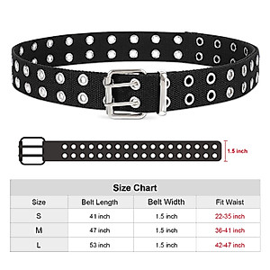 XZQTIVE Double Grommet Belt for Women Men Punk Rock Nylon Belt Jeans 2 Hole Belts(01-Black, Fit Pants 36-41inch)