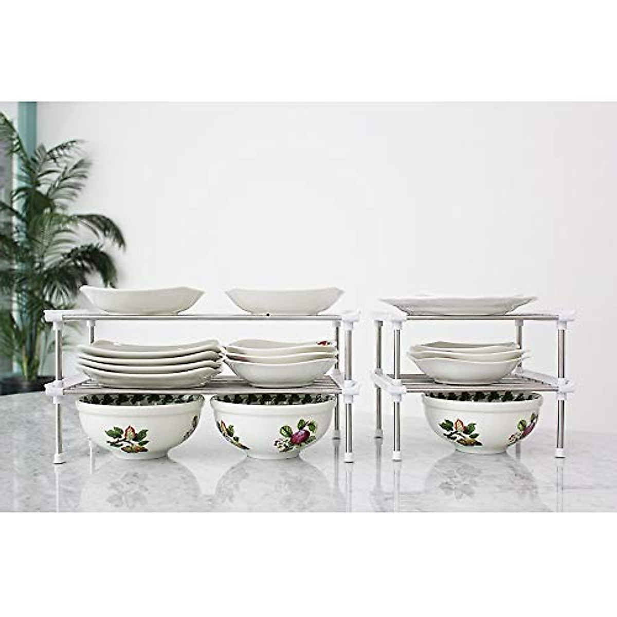 Kitchen Pantry, Countertop Organizer Storage Shelves, Raised Cabinet Shelf Racks - for Food, Dishes, Plates, Dishes, Bowls, Mugs, Glasses Non-skid Feet (2 Pieces, 16 x 8 x 3.5 inch (Medium))