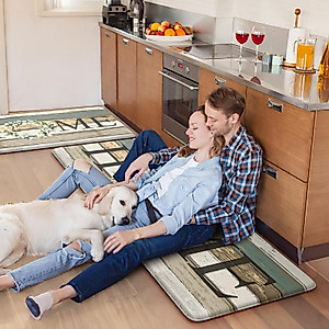 KIMODE Kitchen Mats 2PCS,Cushioned Anti Fatigue Farmhouse Kitchen Rugs and Mats,Non Skid Waterproof Kitchen Mats for Floor,Comfort Foam Standing Desk Mat for Home,Office,Sink,Laundry