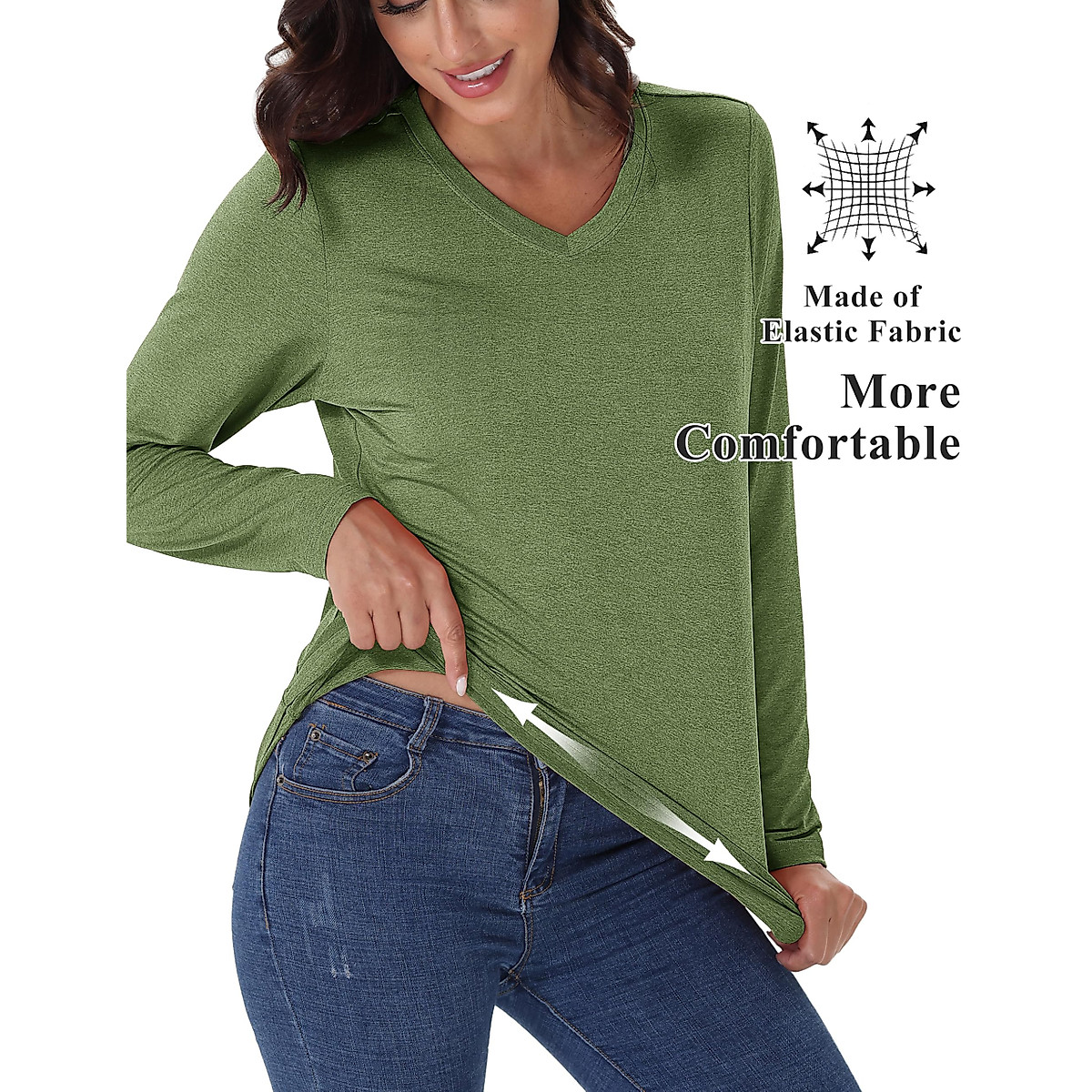 MAGCOMSEN Women's Long Sleeve Shirts UPF 50+ Lightweight V Neck Quick Dry Running Hiking Tops for Women Army Agreen,XXL