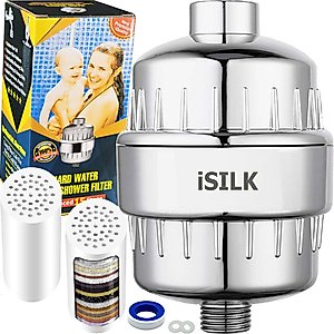 iSILK Hard Water Shower Head Filter – Faucet, Shower, Tap Softener Hardwater To Softwater Purifier High Output For Kitchen & Bathroom With Vitamin C, 15 Stage, 2 Cartridges To Remove Salt