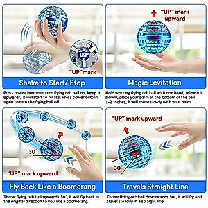 Flying Orb Ball Toy 2023 Upgraded, Hover Orb Ball with Lights, Hand Controlled Flying Spinner Mini Drone Ball, Magic Boomerang Ball Drone, Cool Toys Birthday Gift for Kids Adults Indoor Outdoor (Blue)