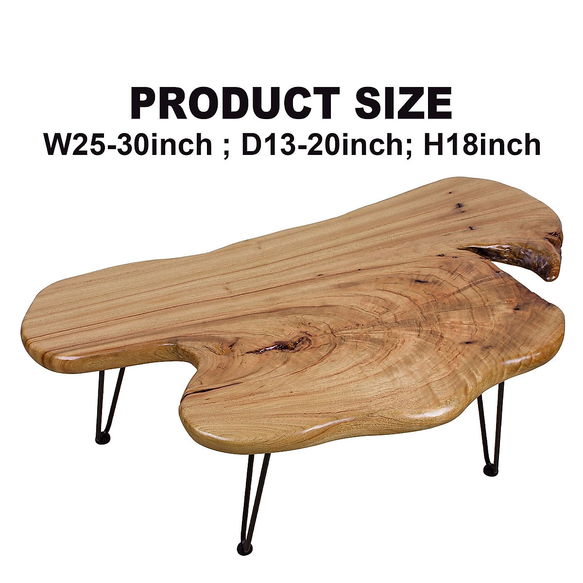 BTEOBFY Natural Wood Coffee Table with Clear Lacquer Finish and Metal Hairpin Legs for Living Room - 16" Tall - Mesa de Centro para Sala