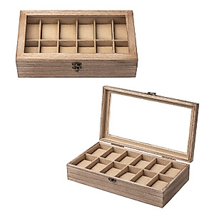 Exper City Watch Box, Watch Case for Men Women with Large Glass Lid, Wooden Watch Display Storage Box with 12 - Slots, Wood Mens Watch Box Organizer