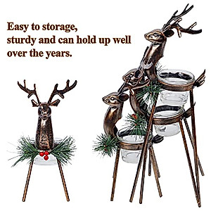 Juegoal Set of 3 Reindeer Tealight Candle Holders, Standing Iron Metal Christmas Decorations, Glass Votive Candle Holder, Durable and Rust-Proof Holiday Tabletop Centerpiece and Display