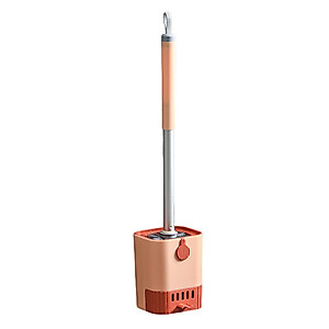 Long Handle Toilet Brush 1 Set Wall-Mounted with Holder Flexible Bristles Hangable Design No Dead Corner Bathroom Bowl Cleaner Scrubber Kit Easy Pink