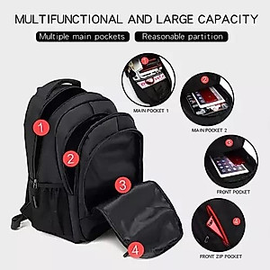 Luke Sports Heavy Duty Notebook Backpack Black and Red Three Front Pockets Two Side Pockets Scratch-Proof Fabric
