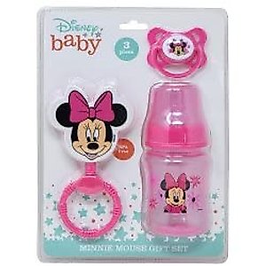Cudlie Disney Baby Girl Minnie Mouse Bottle, Rattle & Pacifer Set