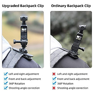 Osmo Pocket Backpack Quick Clip Mount,360 Degree Rotation Backpack Strap Knapsack Shoulder Mount with Extended Border Compatible with DJI Osmo Pocket,Osmo Pocket 2