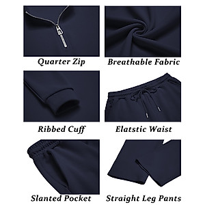 COOFANDY Men's Tracksuit 2 Piece Set Quarter Zip Polo Sweatsuit Athletic Long Sleeve Casual Sports Outfits Running Blue