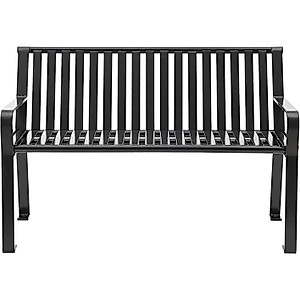 Global Industrial 4 ft. Outdoor Park Bench with Back, Vertical Steel Slat, Black, Unassembled