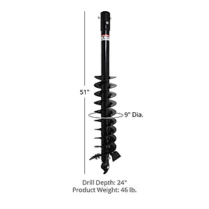 Titan Attachments Auger Post Hole Digger 9" 3 Point Heavy Duty Steel