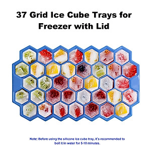 Ice Cube Trays for Freezer with Lid-37 Grid Silicone Ice Cube Tray with Lid for Small Ice Cube Molds,Easy-Release Reusable Ice Cube in Organizer Bins or Ice Bucket for Cocktail bar or Iced Coffee Cup