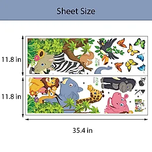 Supzone Cartoon Animal Wall Decal Jungle Animals Wall Stickers Elephant Lion Zebra Butterfly Wall Decor for Kids Baby DIY Vinyl Mural Art for Nursery Bedroom Living Room Playroom