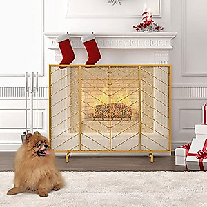 OFFICEJOY 39 x 29in Fireplace Screen, Single Panel Wrought Chevron Fireplace Screen, Iron Mesh Fire Spark Guard for Living Room, Bedroom, Metal Fireplace Decoration for Indoor & Outdoor