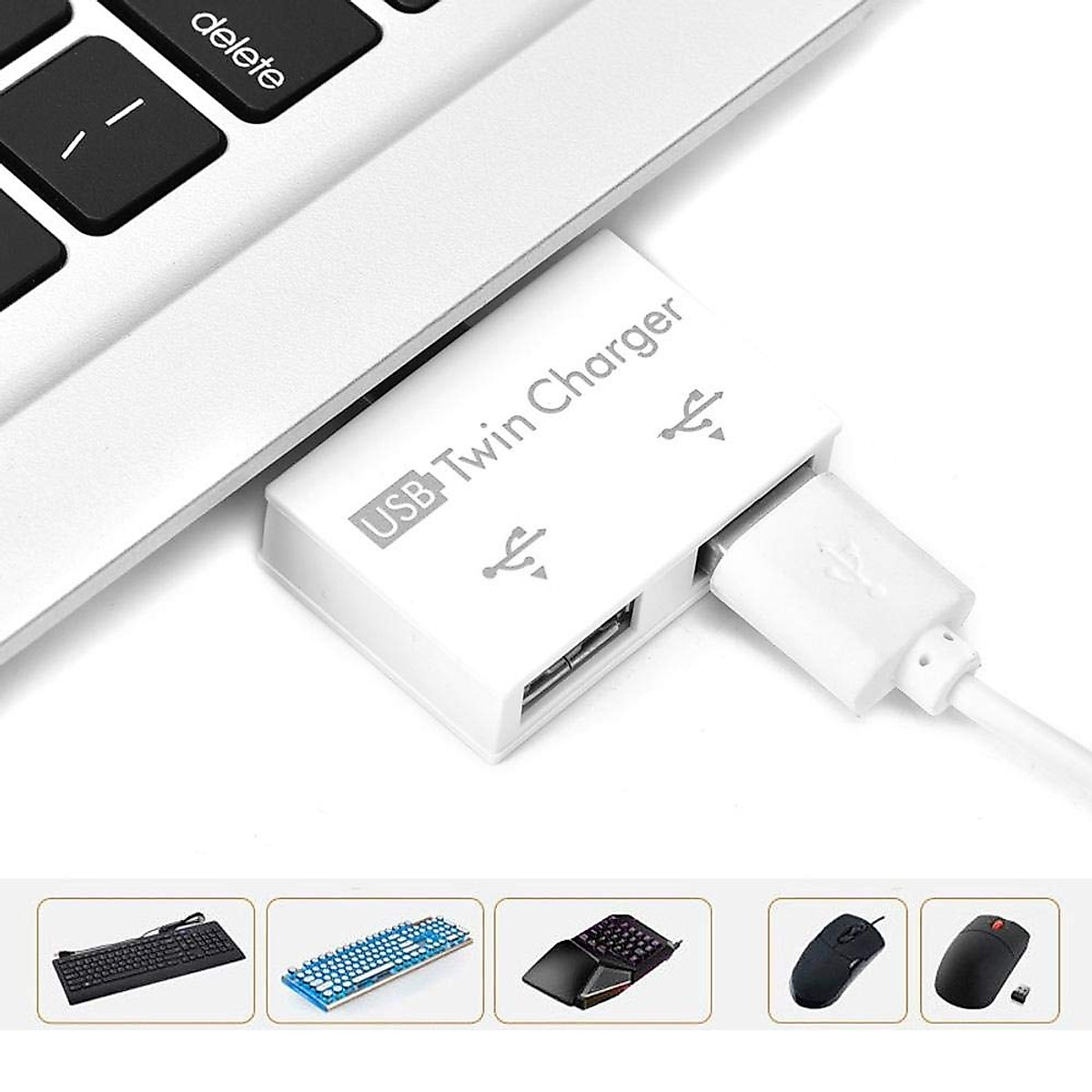 Bewinner USB2.0 Hub, Aluminum Alloy + PC Small/Portable/Rugged//Transparent Connection Adapter Converter Separator with Two USB Ports-Connected