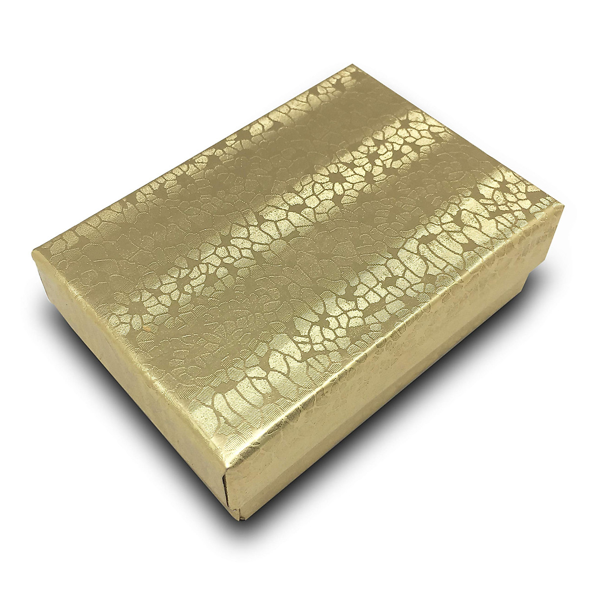 TheDisplayGuys 100-Pack #32 Cotton Filled Cardboard Paper Jewelry Box Gift Case - Gold Foil (3 1/4" x 2 1/4" x 1")