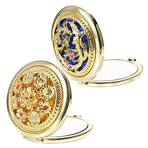 KOHARA 2pcs Hollow Makeup Mirror Wallet for Women Round Vanity Mirror Wallets for Woman Womens Purse Foldable Compact Mirror Mini Compact Mirror Small Makeup Mirror Cosmetic Mirror (Golden 7x7x18cm)