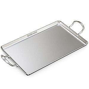 DOBADN Stainless Steel Double Burner Griddle, 18'' x 11.5'' Grill Skillet for Medium or Low Heat Double Burner Gas Grill, Double Burner Electric Stovetop