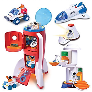 ASTRO VENTURE Deluxe Space Playset Toy - Space Shuttle, Space Station & Capsule, Space Rover & Rocket w/Lights and Sound - Space Toys for Boys and Girls