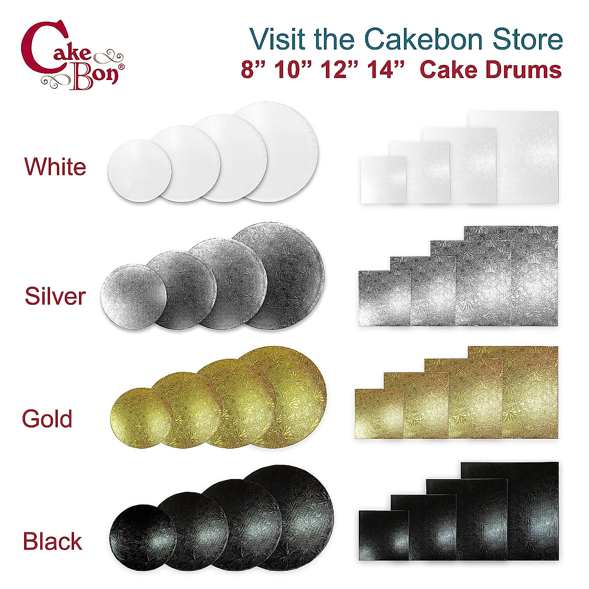 Cakebon Cake Boards - Sturdy 1/2 Thick Drums - 14 Inch Professional Smooth Straight Edges White 1-Pack