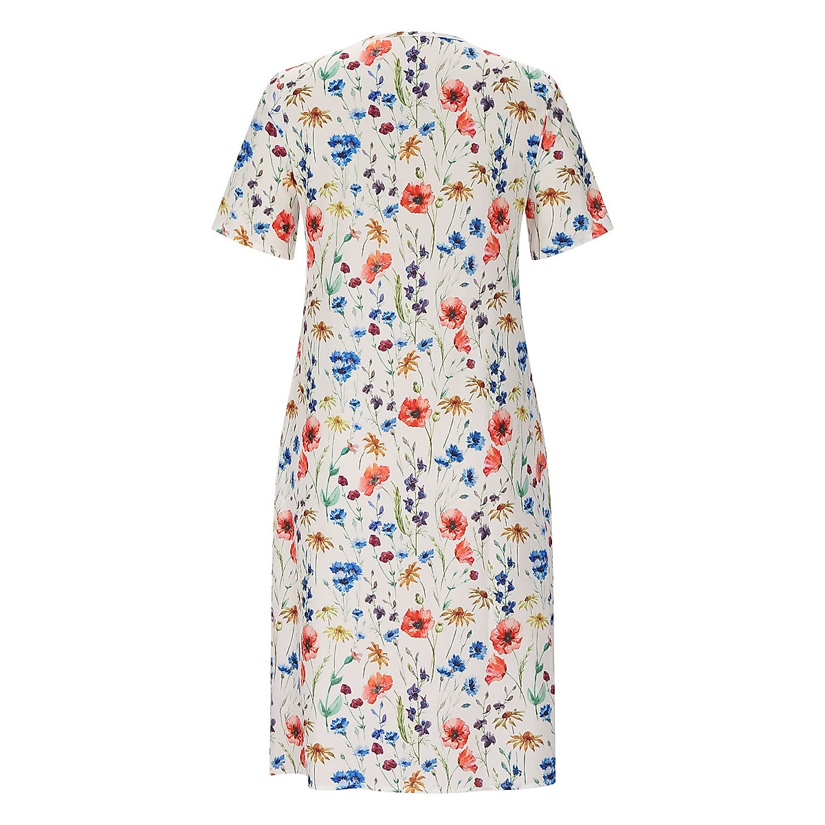 Floral Printed Casual Dress for Women Summer Crewneck Short Sleeve Swing Pleated Midi Dress Beach Party Sundress White