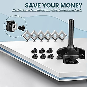 Virego CNC Spoilboard Surfacing Router Bit, 1/4" Shank 1-1/2" Cutting Diameter, Slab Flattening Router Bit Planing Bit, 3 Extra Replaceable Blades, Carbide, Black