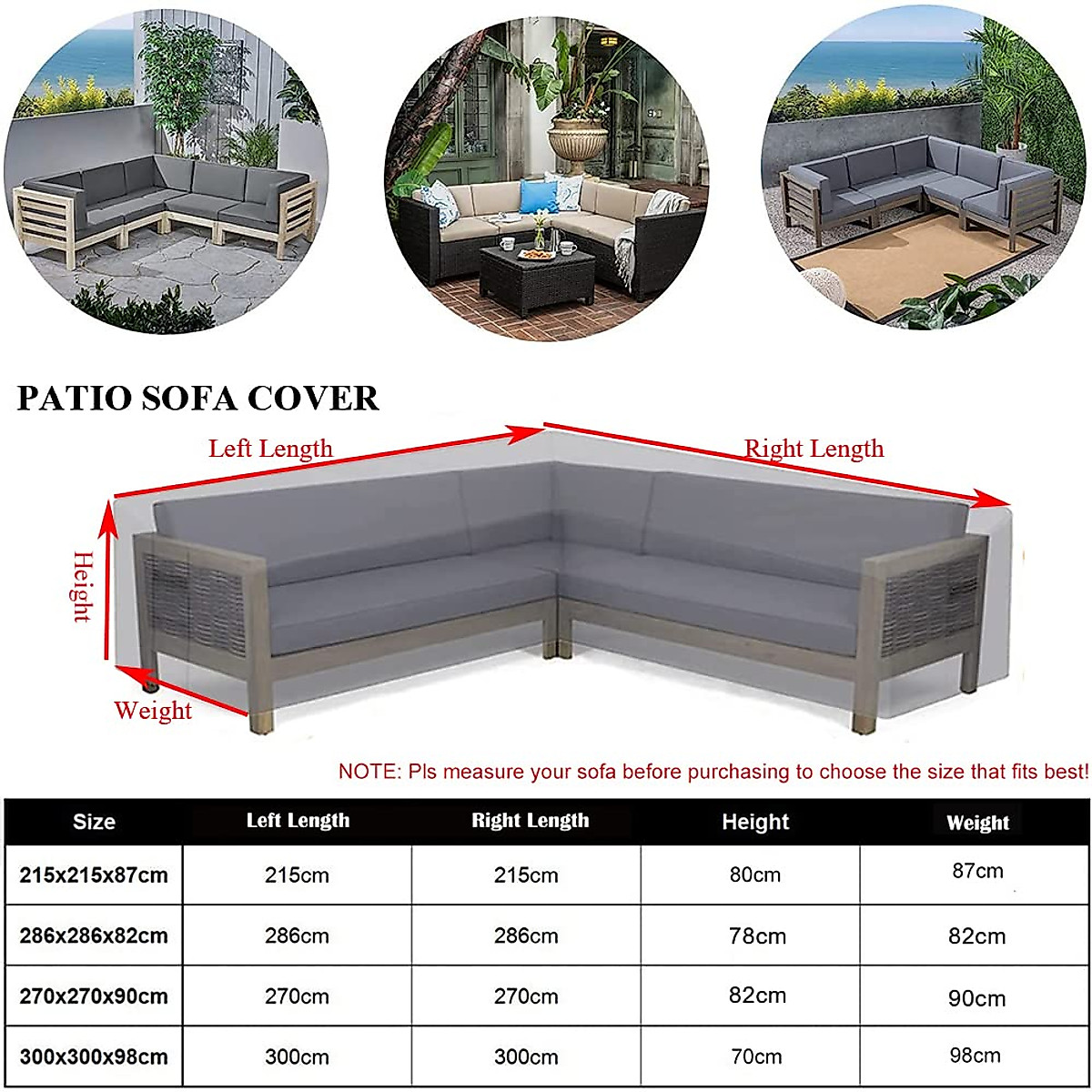 Skyour Patio Furniture Sectional Couch Sofa Cover Weatherproof Heavy Duty 420D Oxford Outdoor V Shaped Sectional Garden Rattan Corner Sofa Furniture Protector Covers Black (V-Shape: 117x117in)