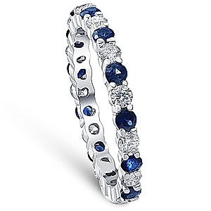1 cttw Blue Sapphire Diamond Wedding Eternity Ring 14k White Gold - Size 5