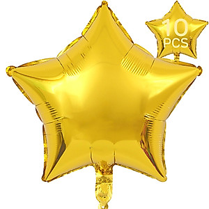 Gold Star Balloons 18 Inch, 10 Pcs Gold Star Shaped Mylar Helium Foil Metallic Balloon for Birthday Party Decorations Baby Shower Wedding Anniversary Backdrop Party Supplies