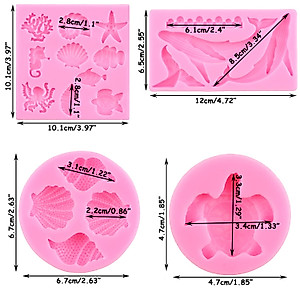LKDQUTHM Marine Theme Fondant Silicone Molds Seashell Conch Starfish Dolphin Octopus Turtle Chocolate Candy Mold For Cupcake Topper Cake Decorating Gum Paste Polymer Clay Set Of 4