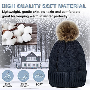 Whiteleopard Kid Beanie Hats Lining Pom Pom for Children -Slouchy Cable Knit Toddler Skull Hat Baby Ski Cap for Girls Boys (Black)