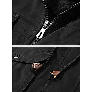 TACVASEN Jackets Mens Winter Army Military Jacket Zipper Jacket Cargo Jacket Winter Coat Outdoor Cotton Coat Black
