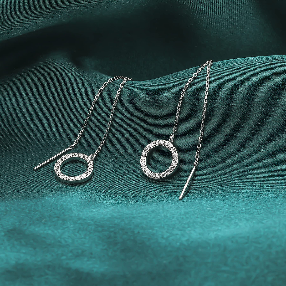 Cowlyn A Pair 925 Sterling Silver Earrings Tassel Threader Long Chain Ear Line Round Cubic Zirconia Drop Dangle Hypoallergenic Jewelry for Women