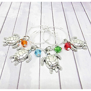 Set of 4 Sea Turtle Wine Glass Charms - Gift for the Wine Lover - Wine Gifts for Mom