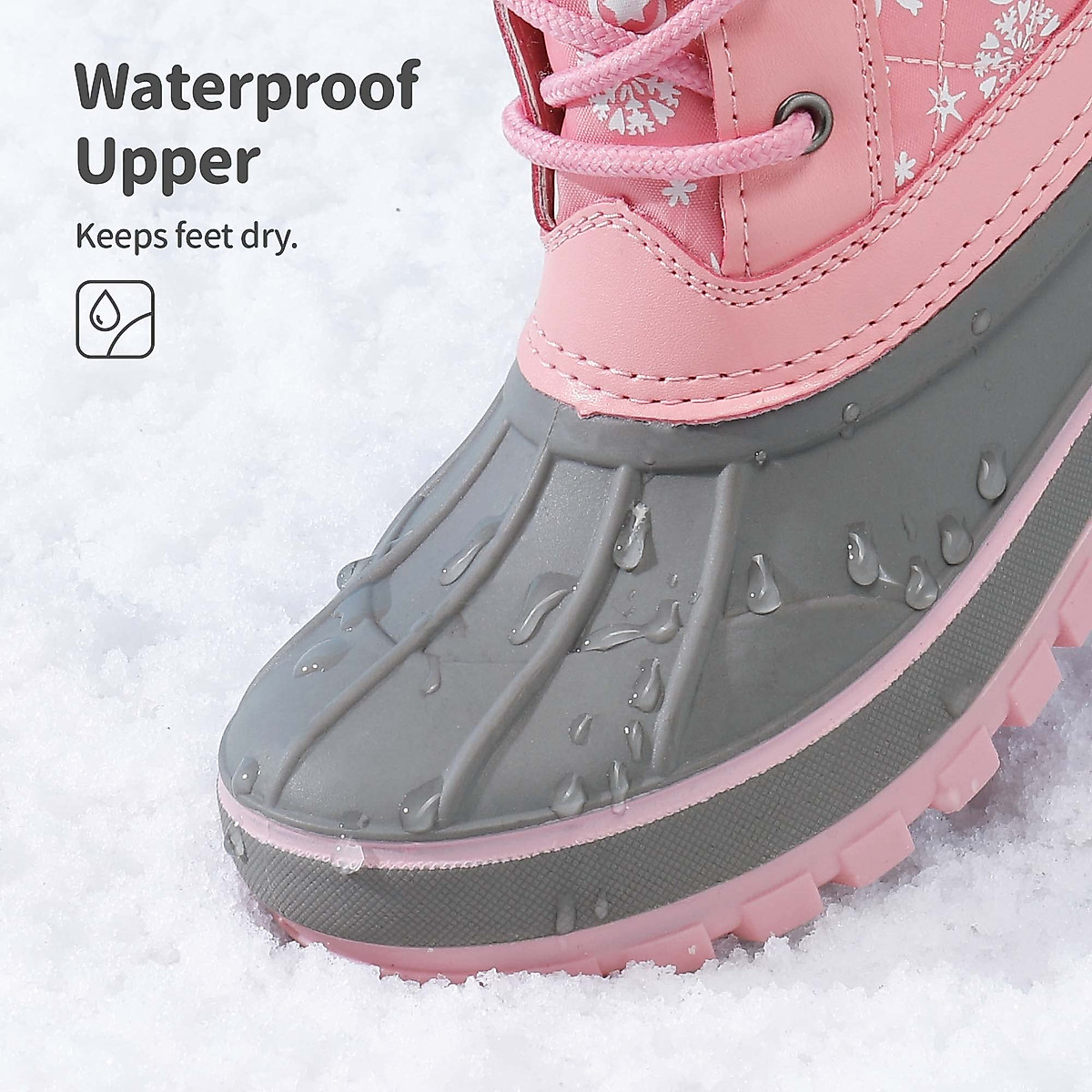 DREAM PAIRS Girls Boys Snow Boots Water-Resistant Outdoor Warm Cozy Anti-Slip Mid Calf Faux Fur Lining Winter Shoes for Little/Big Kids,Size 13 Little Kid,Pink,KRIVER-3