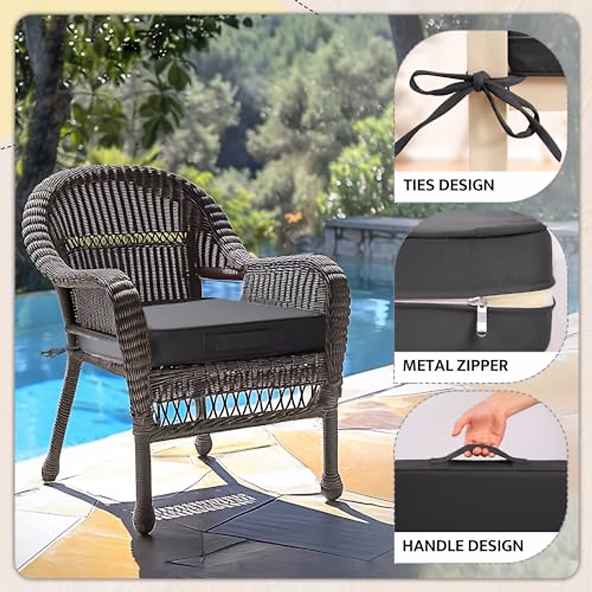mudilun 16x16x3inch Outdoor Chair Cushions Double Piping with Carrying Handle Patio Furniture Cushions Outdoor with Zipper Waterproof Seat Cushions Set of 2 Durable Garden Sofa Couch Chair Pads