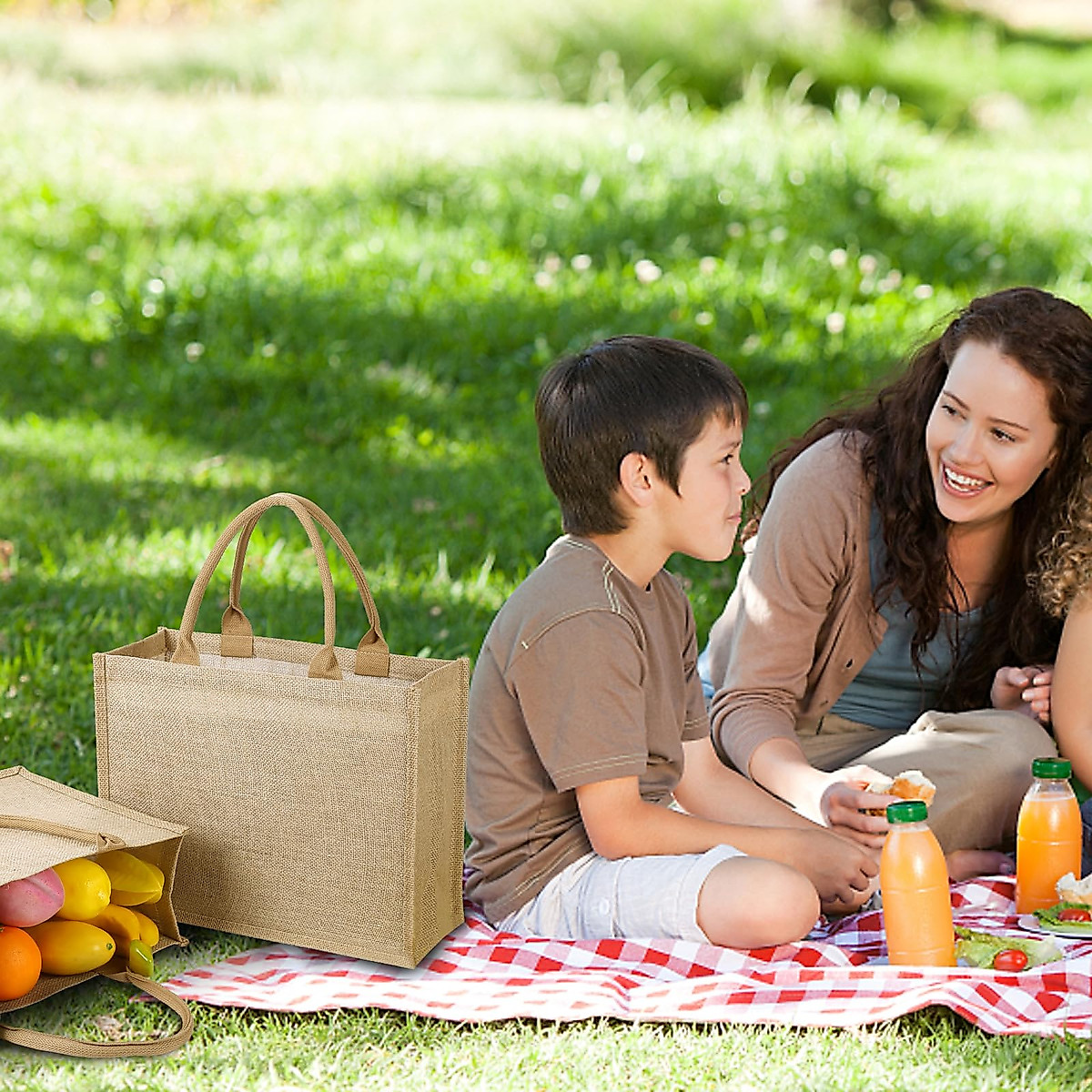 10 Pack Burlap Tote Bags Reusable Jute Bags with Handles Blank Burlap Tote Large Jute tote 15.1X11.8X5.5Inch Burlap Gift Bags for Grocery Shopping Wedding Travel Bachelorette Party Embroidery DIY Art