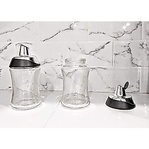 J&M Design Sugar Dispenser Shaker w/Pour Spout For Coffee Bar Accessories, Tea Organizer Station Essentials, Coffee Gifts & Kitchen Baking w/Easy Spoon Pouring Lid - 7.5oz Glass Jar Container Bowl