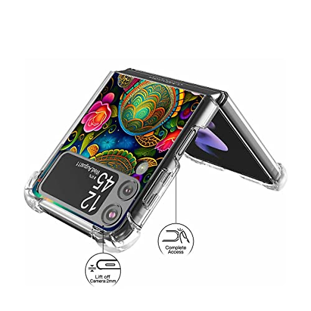 Beaucov Galaxy Z Flip 4 Case,Colorful Mandala Turtle Flower Drop Protection Shockproof Case TPU Full Body Protective Scratch-Resistant Cover for Samsung Galaxy Z Flip 4 5G