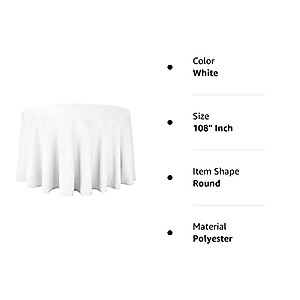 Sparkles Make It Special Leading Linens 10-pcs 108" Inch Round Polyester Cloth Fabric Linen Tablecloth - Wedding Reception Restaurant Banquet Party - Machine Washable - White