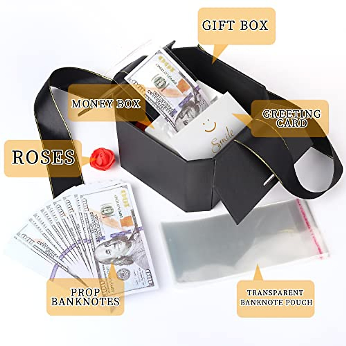 Money Pull Out Gift Box Luxury Flower Box wt Cash Box Insert Unique Gift for Wife Girlfriend Mother Friend Surprise Box for Birthday Thanksgiving Christmas Pranks for Adults