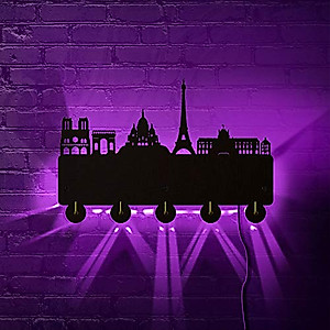 Paris Skyline Coat Key Holder Wall Hanger Wood Wall Art Decor Unique Gadgets for Kitchen Bathroom