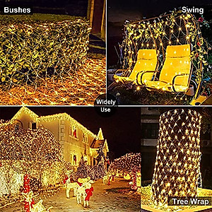 QDY -Net Lights Outdoor Mesh Lights LED Bush Lights 8 Modes Decor Lights for Home Fence Garden Roof Window Indoor Decoration,2 Warm White,6x4m 880LED
