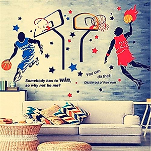 KeLay Fs 3D Basketball Player Wall Decals Decors for Boys Room,Sports Wall Decals Stickers, Basketball Slam Dunk Wall Decals for Boys Bedroom
