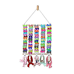 Hair Bow Holder Organizer for Girls - White Cotton Ribbons - Headband, Hair Tie, Clip, Bow Organizers - Baby Hair Accessories Storage Display - Decoration for Girls Room - Baby and Toddler